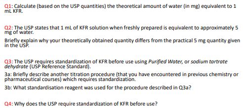 Q1: Calculate (based on the USP quantities) the | Chegg.com