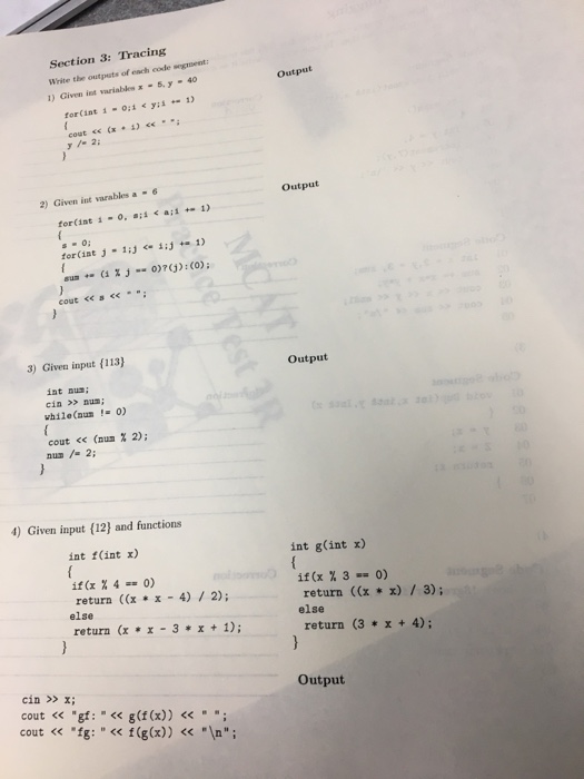 Solved Section 3: Tracing the outpsts of each code segnent: | Chegg.com
