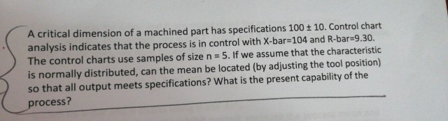 Solved A critical dimension of a machined part has | Chegg.com