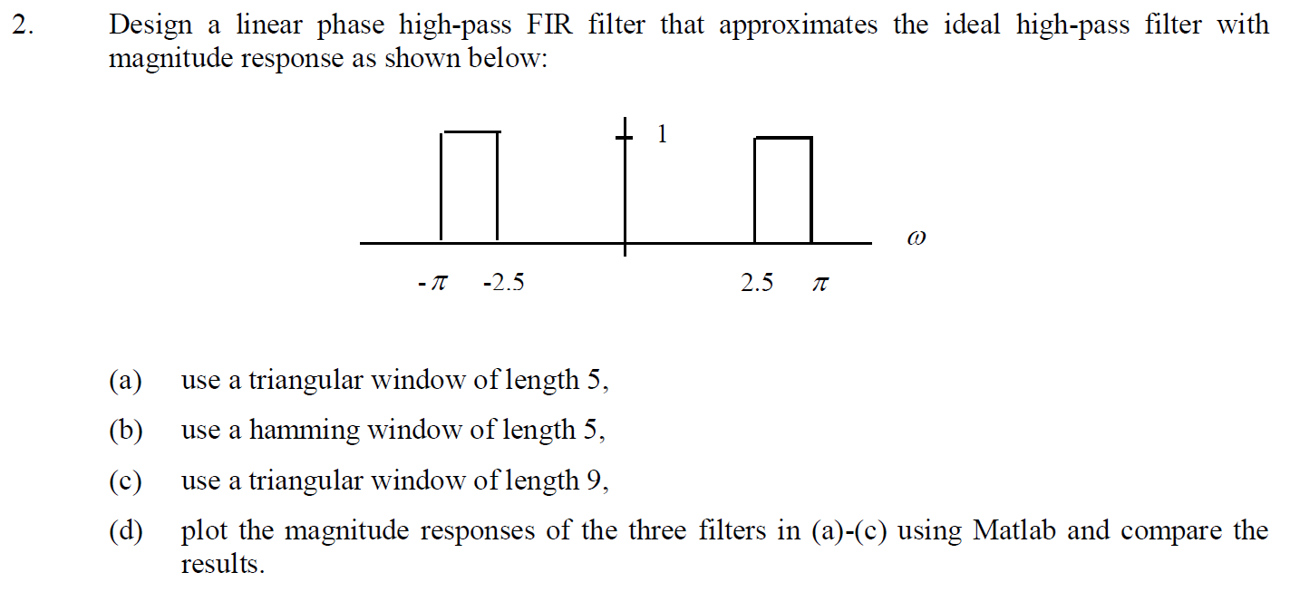 Design a linear phase high-pass FIR filter that | Chegg.com