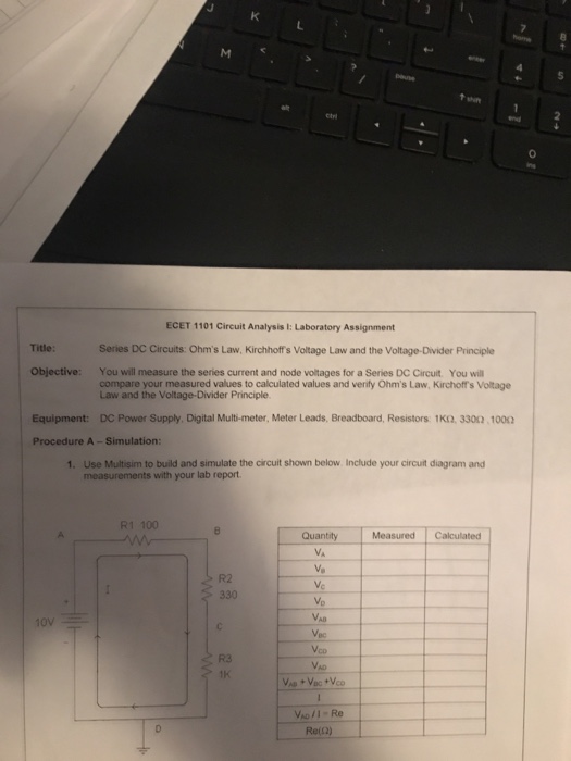 Solved 0 ECET 1101 Circuit Analysis I: Laboratory Assignment | Chegg.com