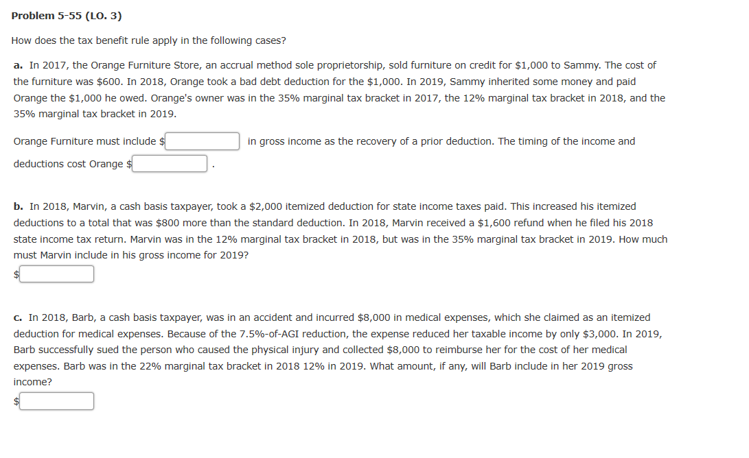 Solved Problem 5-55 (LO. 3) How does the tax benefit rule | Chegg.com