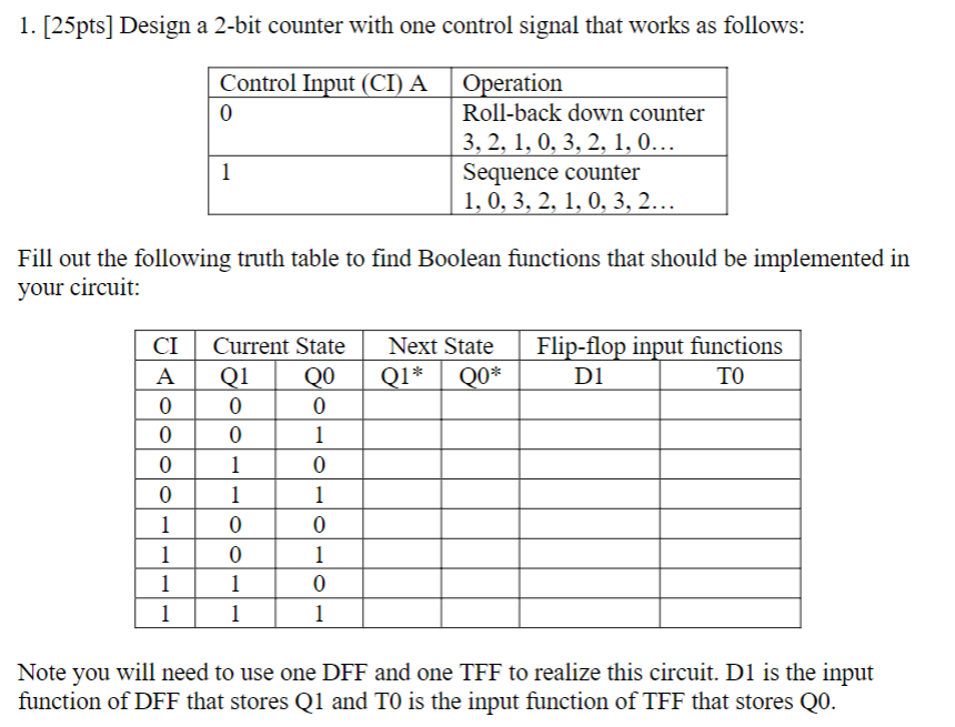 Solved [25pts] Design a 2-bit counter with one control | Chegg.com