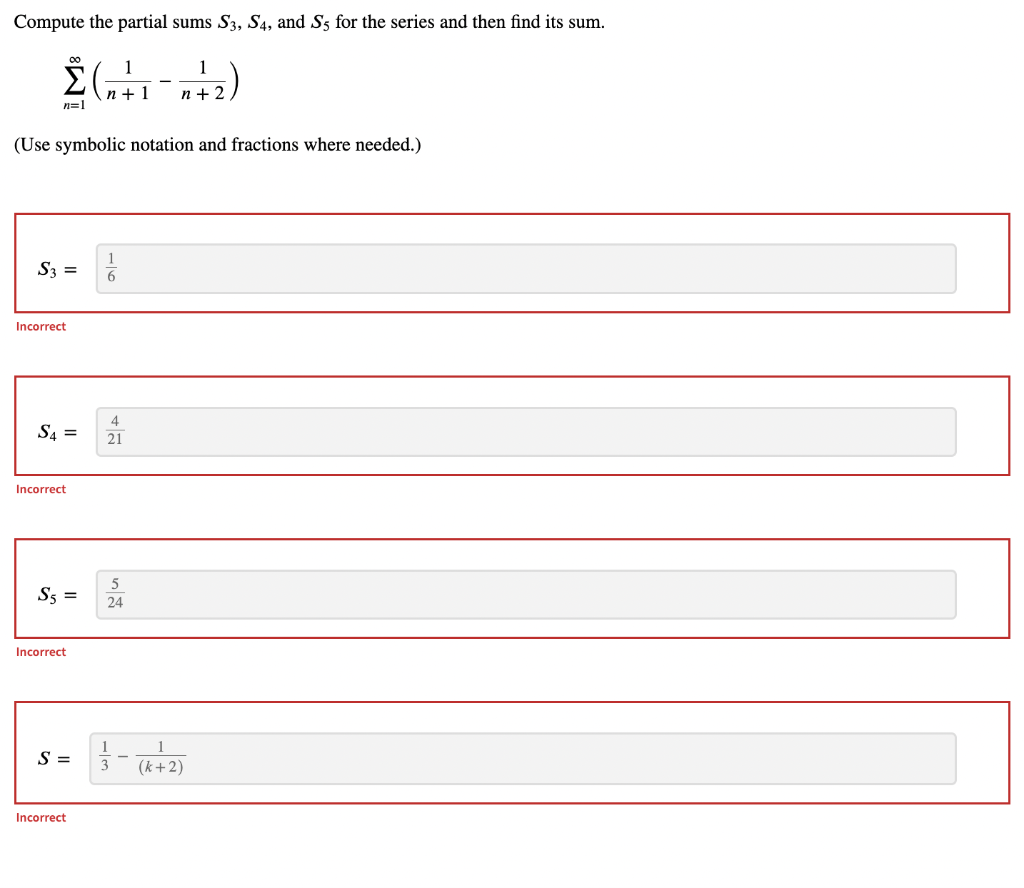 Solved Compute the partial sums S3, S4, and S5 for the | Chegg.com