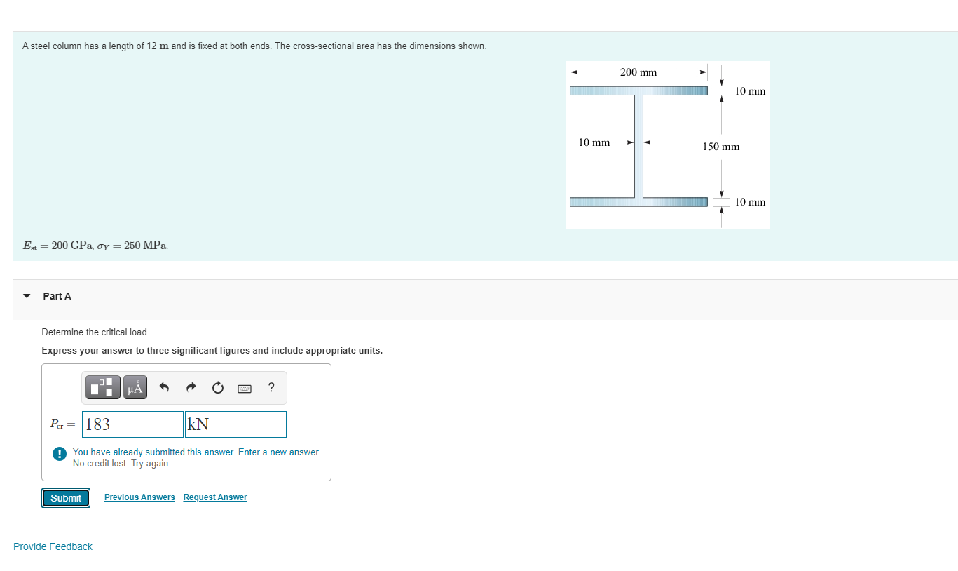 Solved A steel column has a length of 12 m and is fixed at | Chegg.com