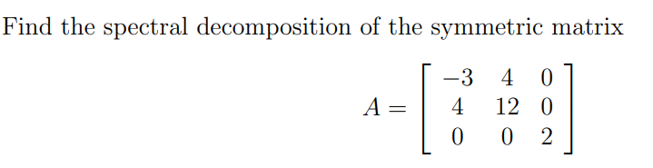 Solved Find The Spectral Decomposition Of The Symmetric