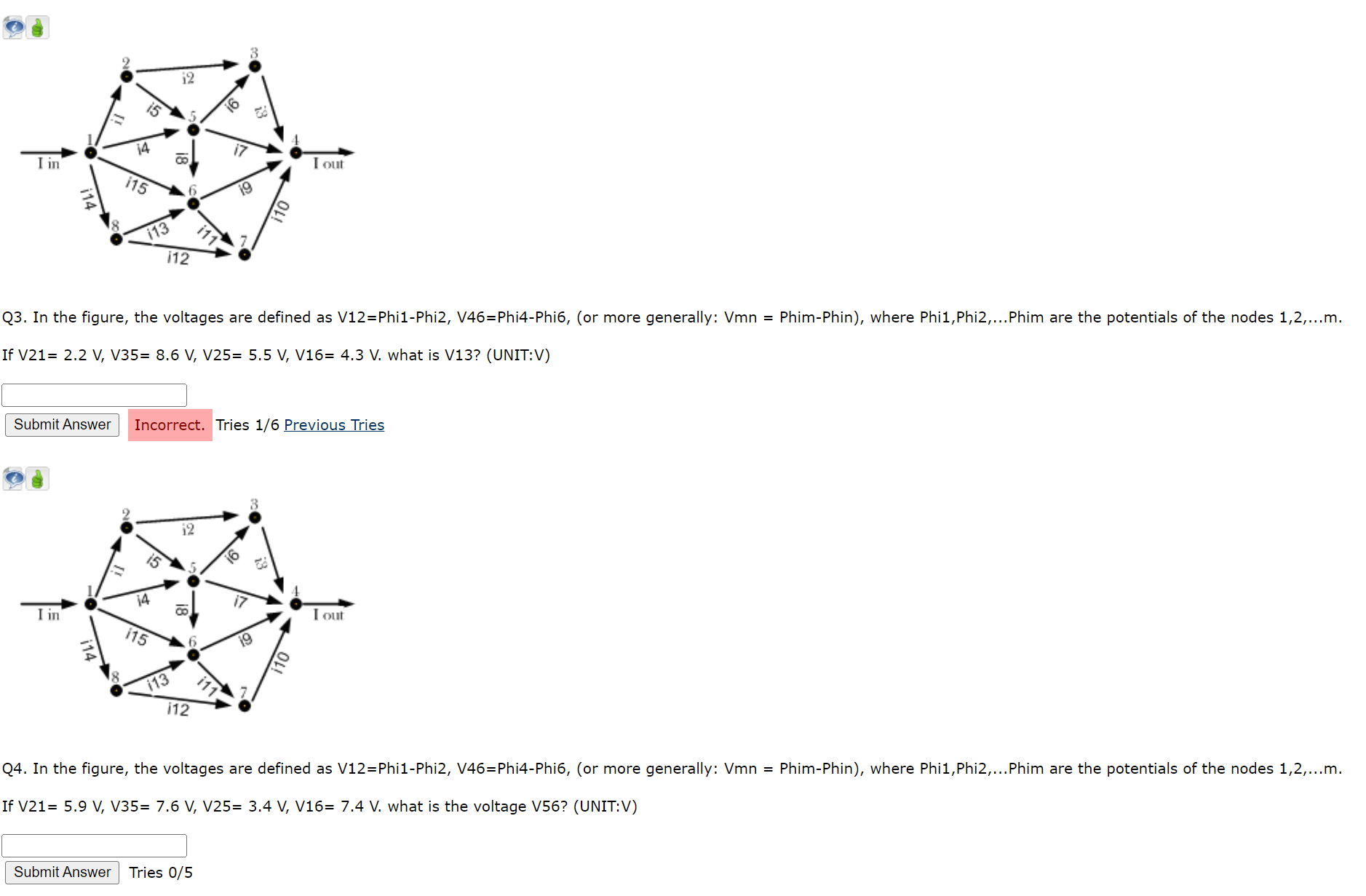 Solved If V21=2.2 V, V35=8.6 V, V25=5.5 V, V16=4.3 V. what | Chegg.com