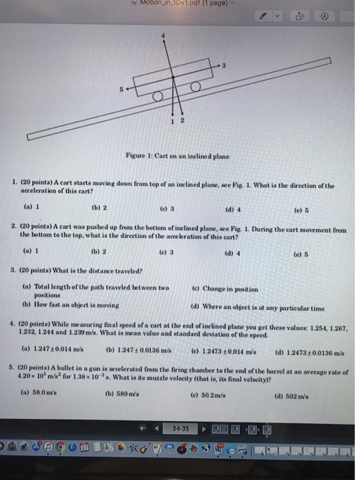 Solved n Motionin hDv1.pdf (1 page) Figure 1: Cart on an | Chegg.com