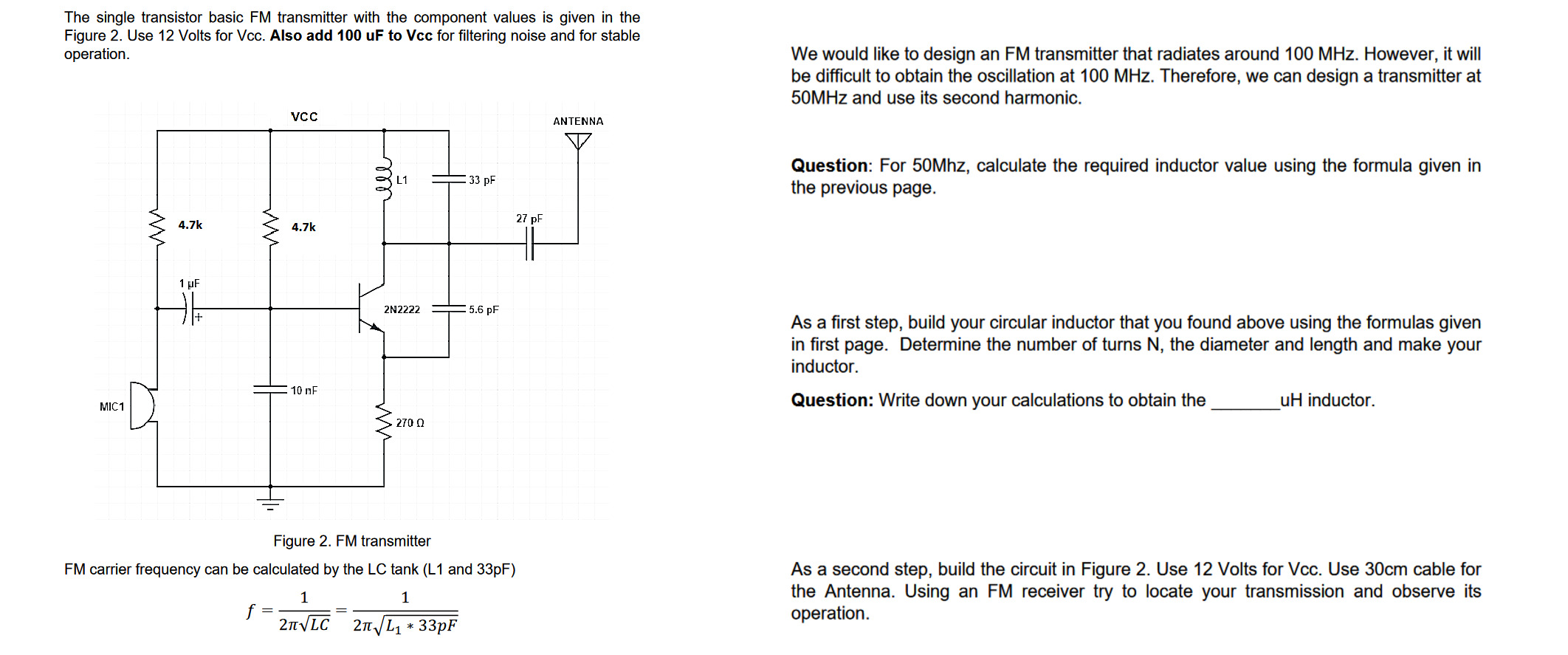 Solved The single transistor basic FM transmitter with the | Chegg.com