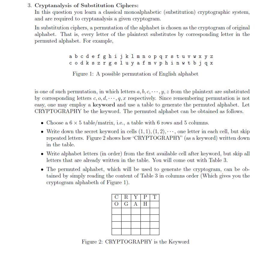 Solved 3. Cryptanalysis of Substitution Ciphers: In this | Chegg.com