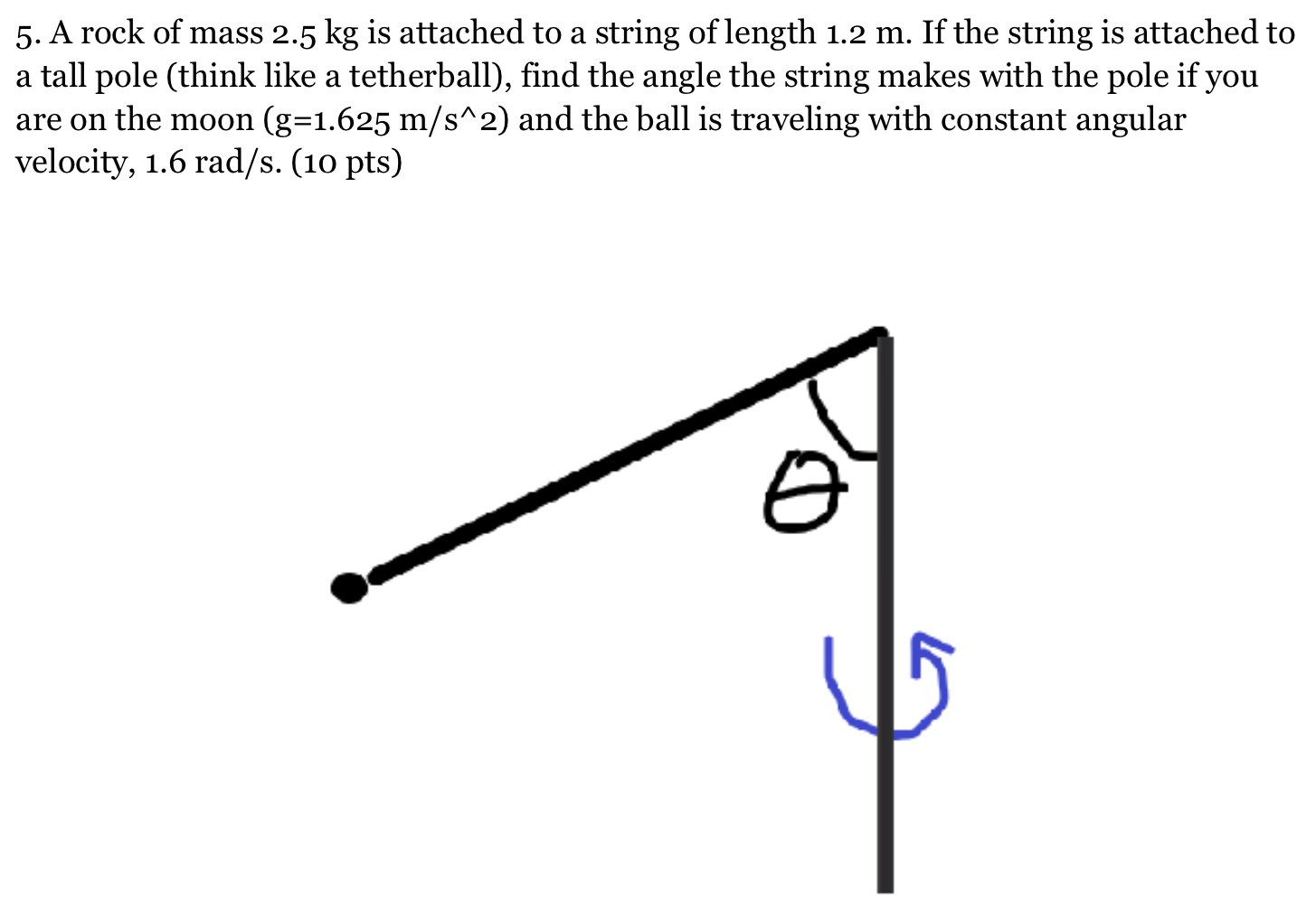 Solved 5. ﻿A rock of mass 2.5 ﻿kg is attached to a string of | Chegg.com
