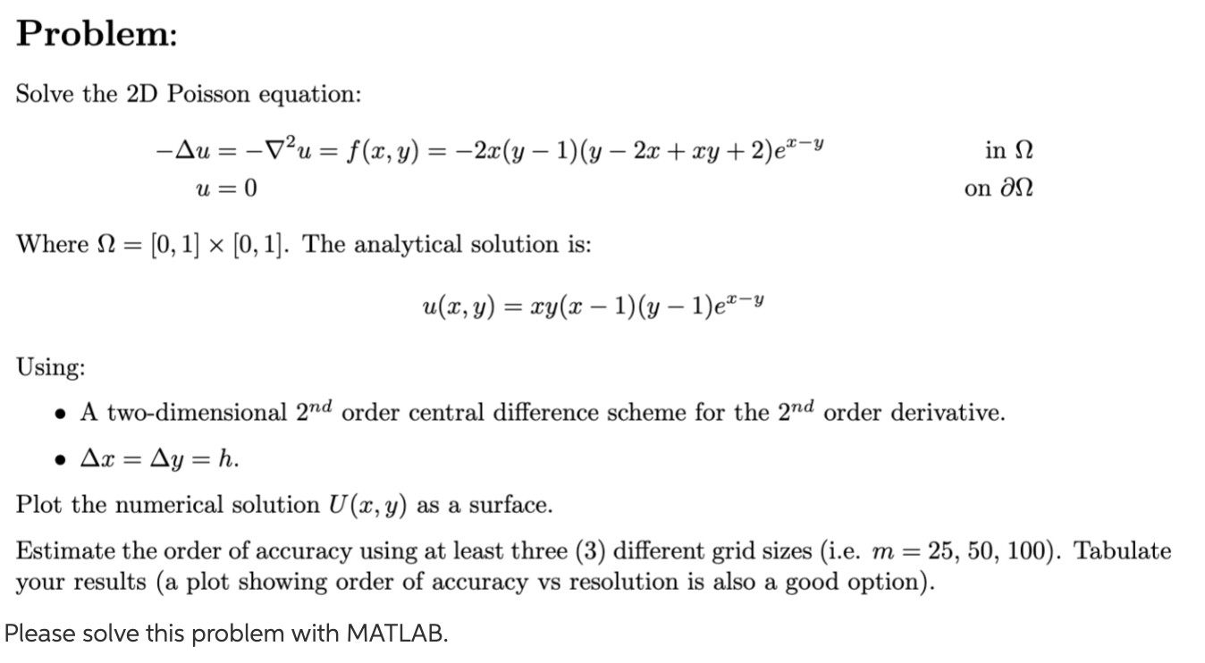 Solved Problem: Solve the 2D Poisson equation: -Au = -Vºu = | Chegg.com