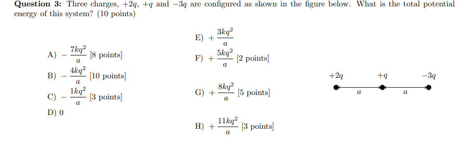 Solved Question 3: Three charges, +2q,+q and −3q are | Chegg.com