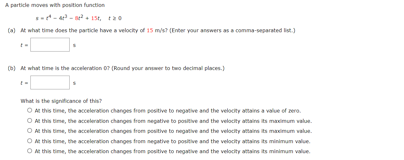 Solved A particle moves with position function | Chegg.com