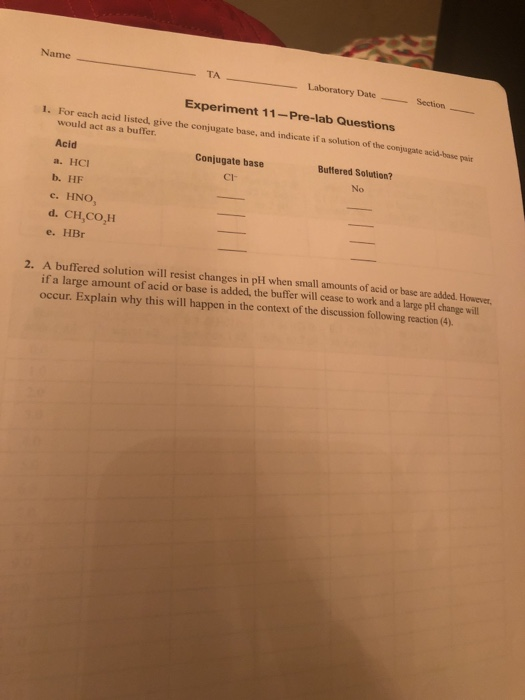 Solved Name TA Laboratory Date Section Experiment 11-Pre-lab | Chegg.com