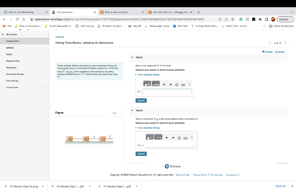 Solved Three identical blocks connected by ideal (massless) | Chegg.com