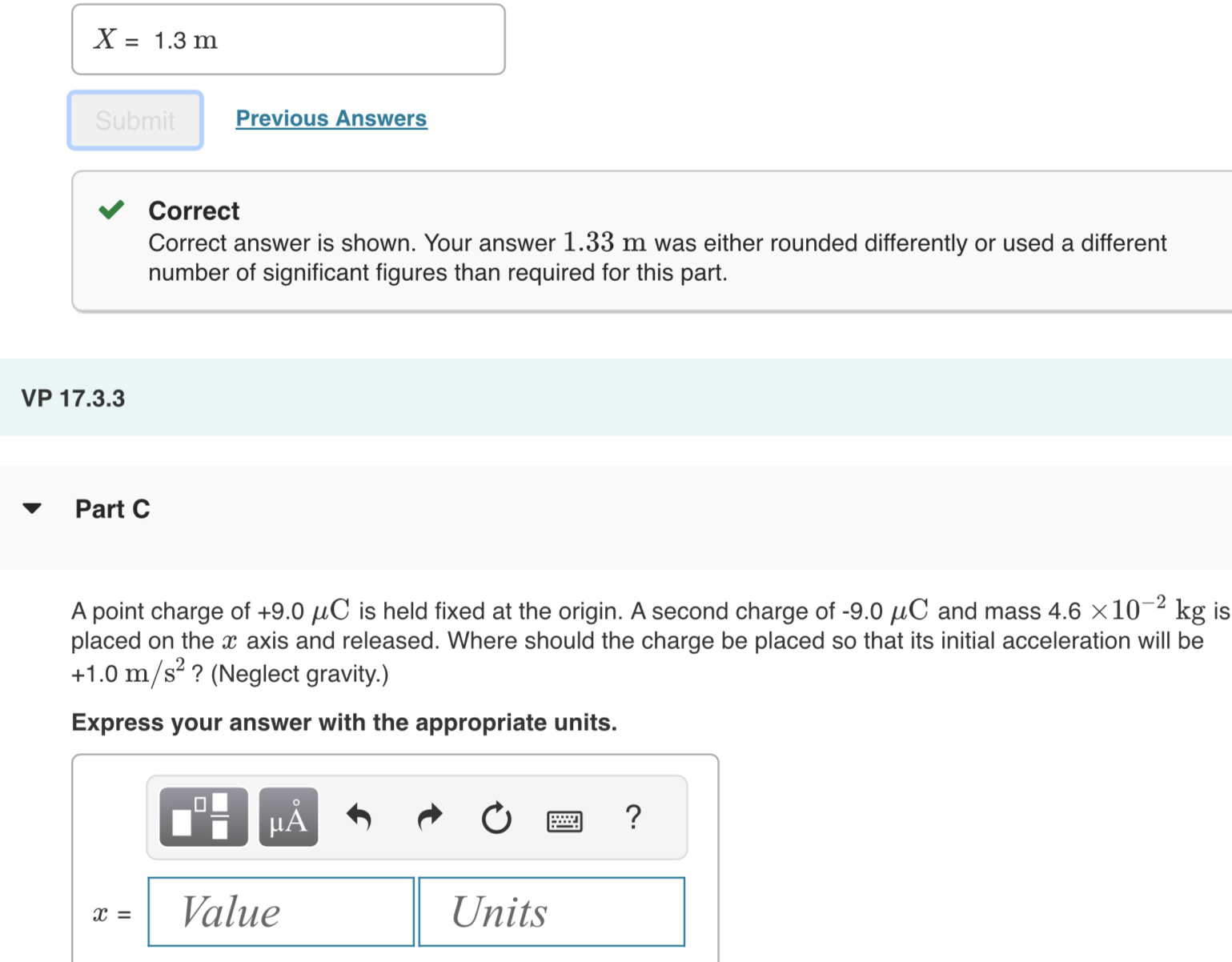 Solved Correct Correct answer is shown. Your answer 1.33 m | Chegg.com