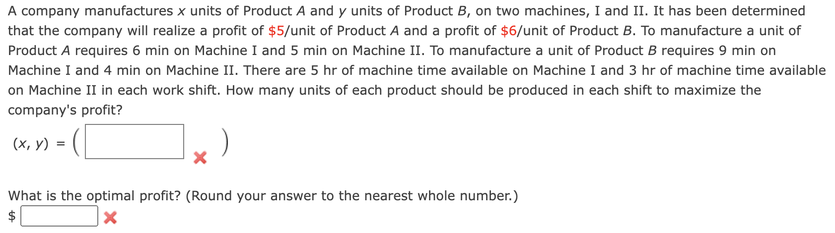 Solved A company manufactures x units of Product A and y | Chegg.com