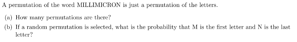 Solved A permutation of the word MILLIMICRON is just a | Chegg.com