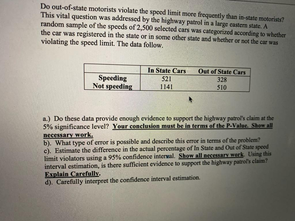 Solved Do out-of-state motorists violate the speed limit | Chegg.com