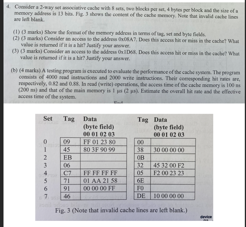 Solved 4. Consider a 2-way set associative cache with 8 | Chegg.com