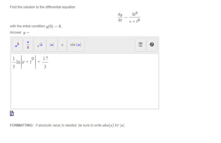 Solved Find the solution to the differential equation dy dt | Chegg.com