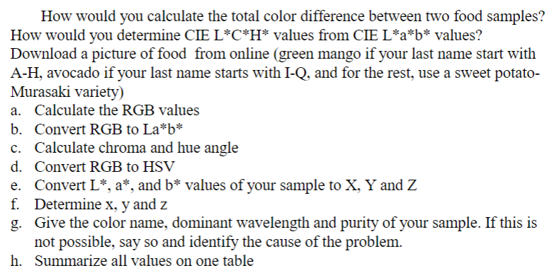 Solved How would you calculate the total color difference | Chegg.com