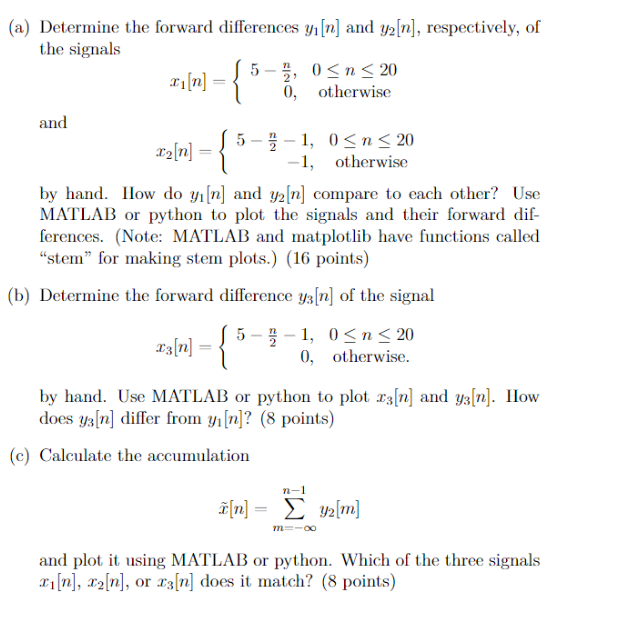 Solved (a) Determine the forward differences y1[n] and | Chegg.com