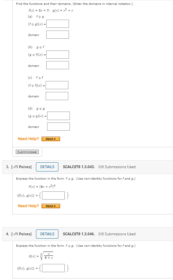 Solved Find the functions and their domains. (Enter the | Chegg.com