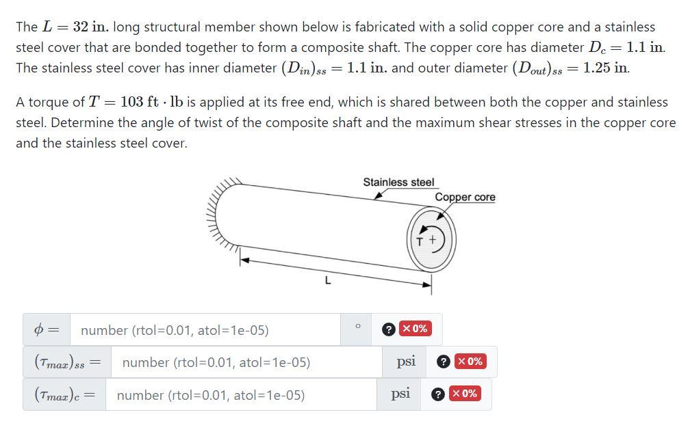 Solved The L=32in. long structural member shown below is | Chegg.com