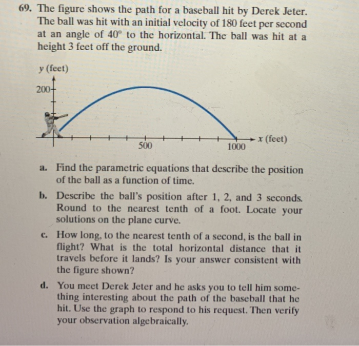 Solved 69. The figure shows the path for a baseball hit by | Chegg.com