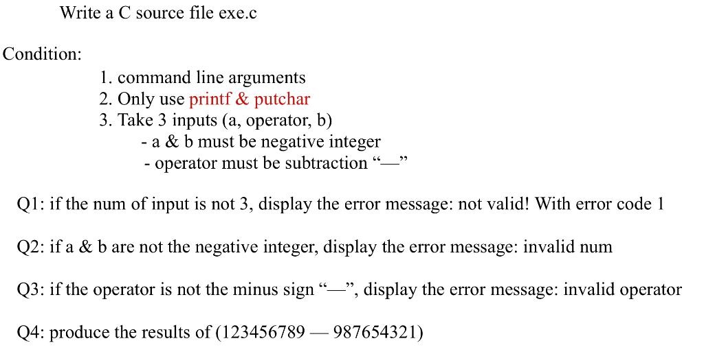Solved Write A C Source File Exec Condition 1 Command 9846
