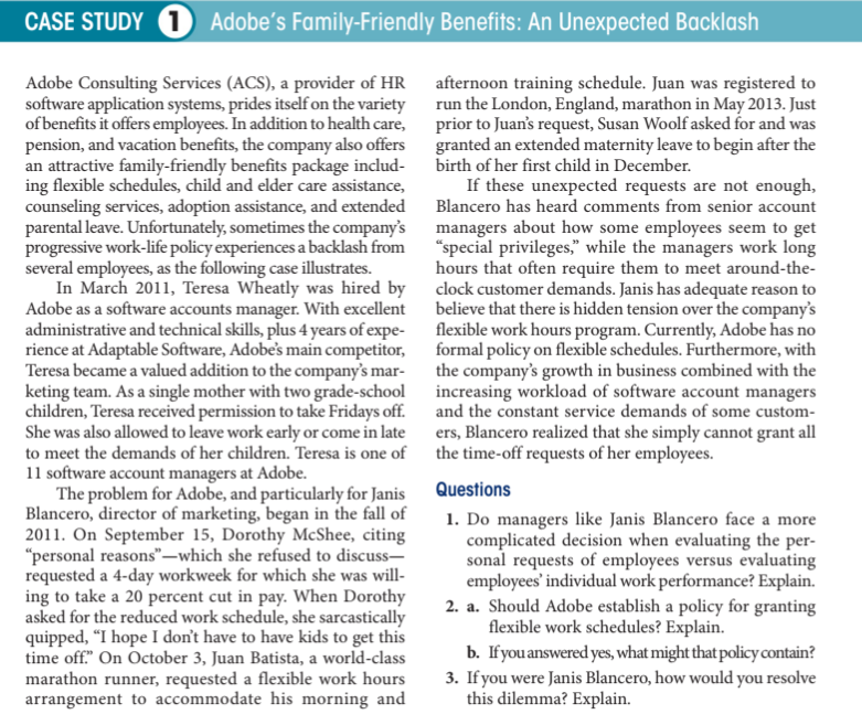 Solved CASE STUDY Adobe's Family-Friendly Benefits: An | Chegg.com