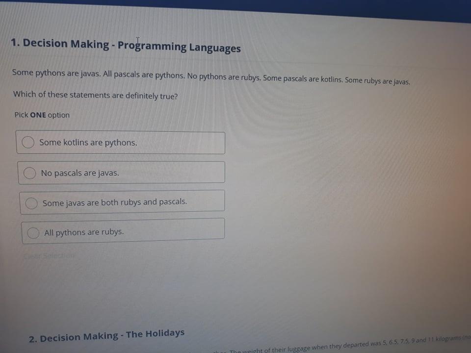 Solved 1. Decision Making - Programming Languages Some | Chegg.com