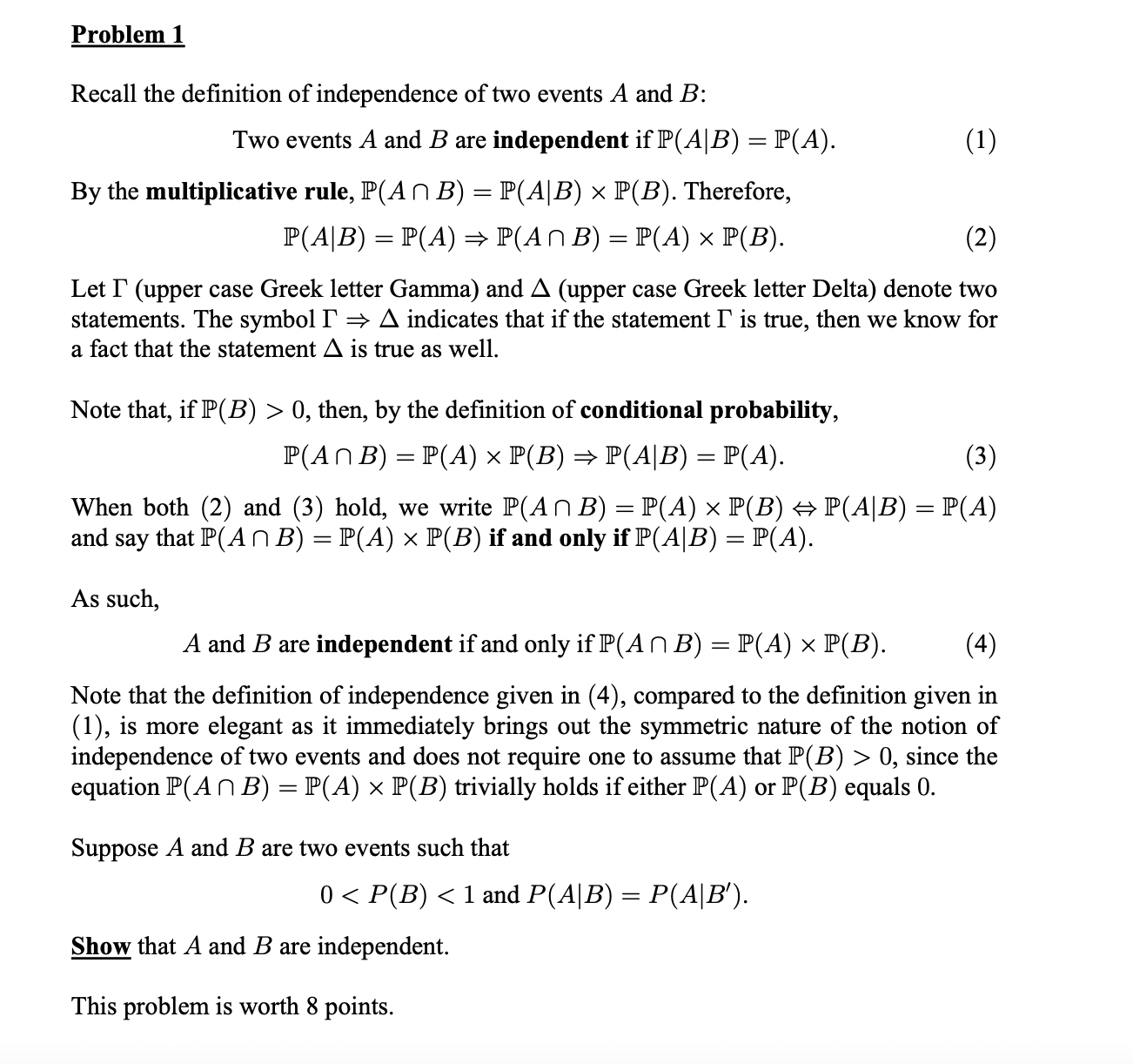 Solved Two events A and B are independent if P(A∣B)=P(A). By | Chegg.com