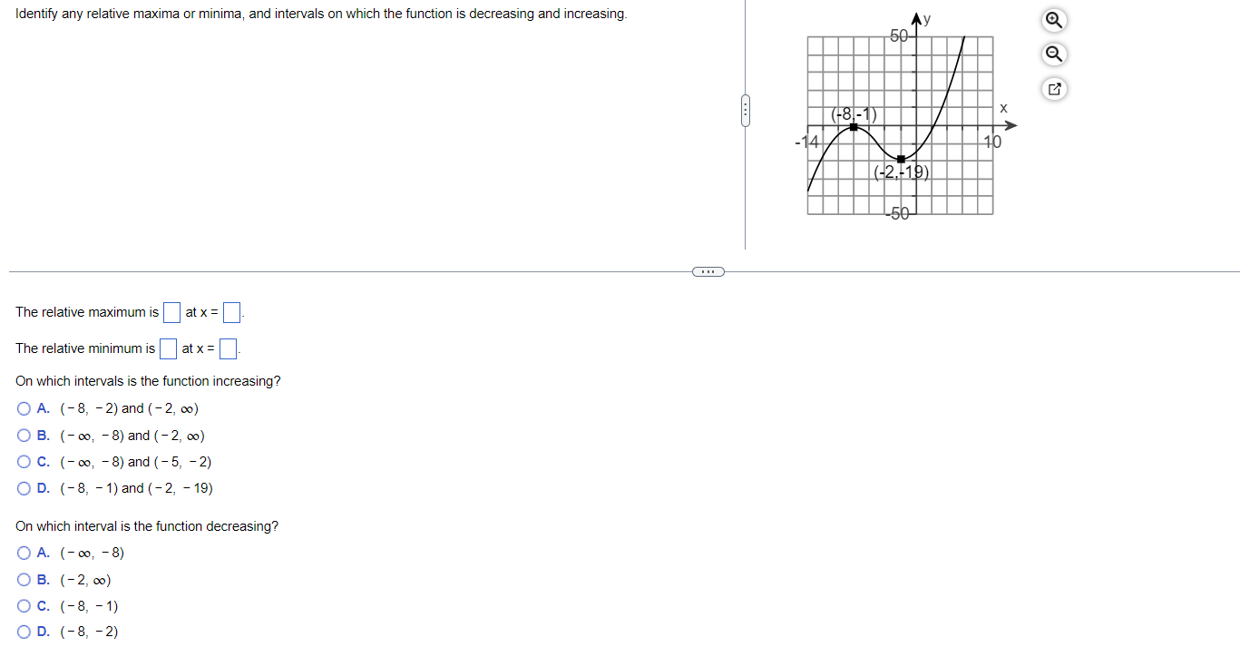 Solved Identify any relative maxima or minima, and intervals | Chegg.com