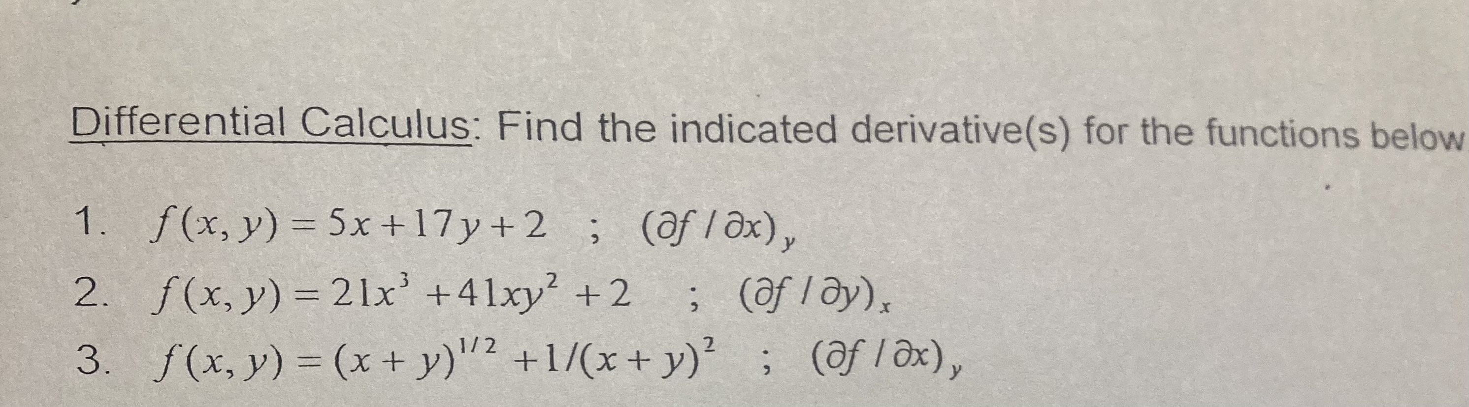 Solved Differential Calculus: Find the indicated | Chegg.com