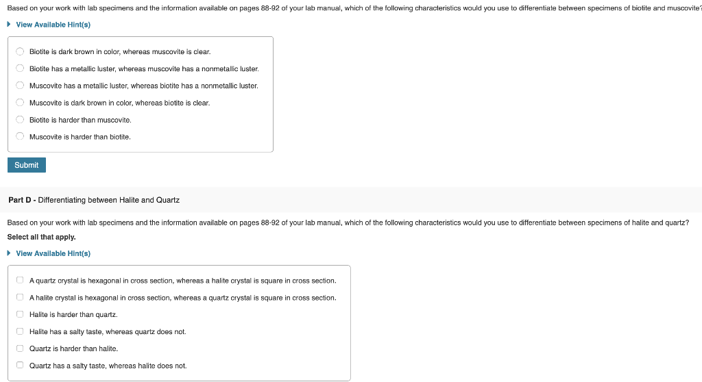 Solved Based on your work with lab specimens and the | Chegg.com