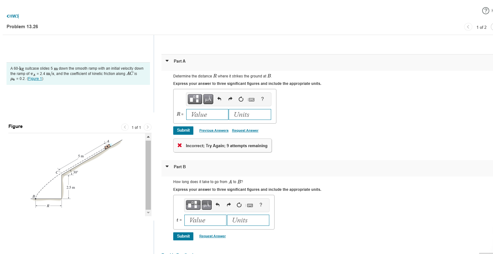 Solved A 60-kg ﻿suitcase slides 5 m ﻿down the smooth ramp | Chegg.com