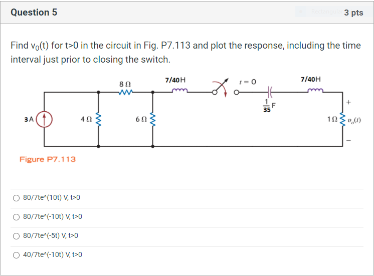 Solved Question 5 3 pts Find vo(t) for t>O in the circuit in | Chegg.com Solved Question 5 3 pts Find vo(t) for t>O in the circuit in | Chegg.com