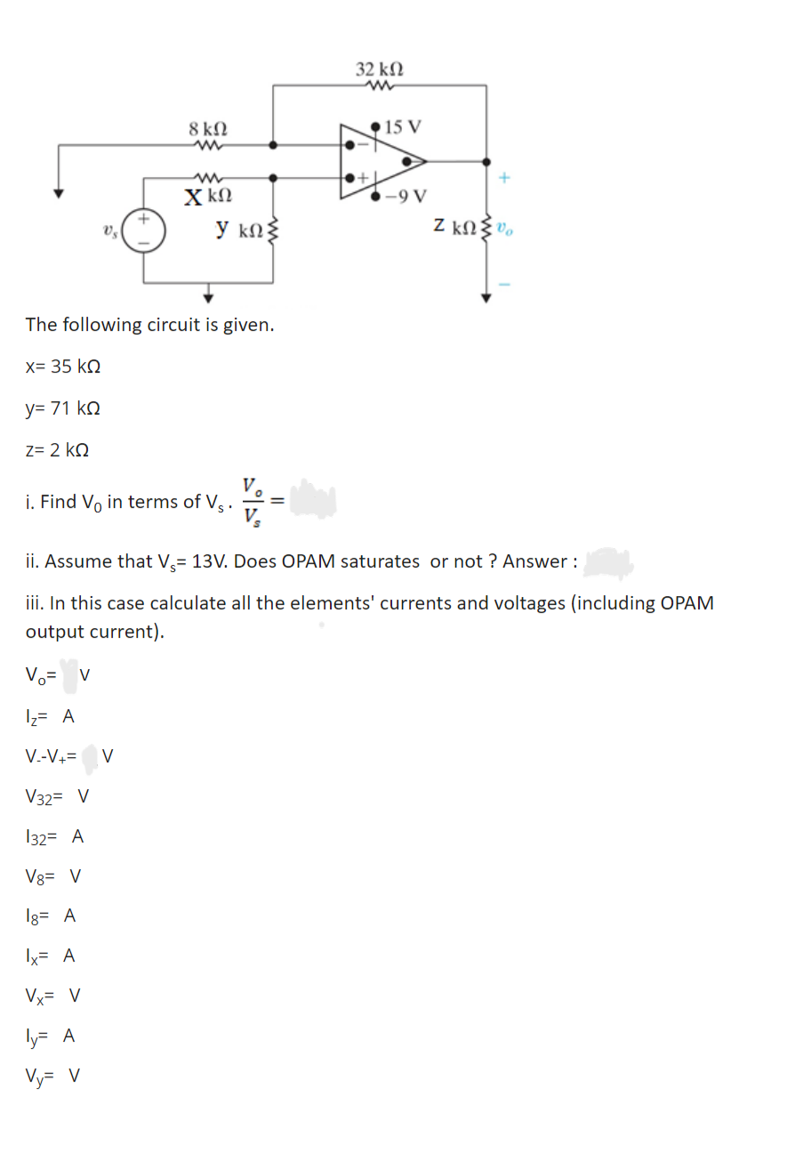 Solved The following circuit is given. x=35kΩy=71kΩz=2kΩ i. | Chegg.com