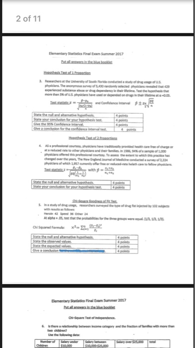 2 of 11 Elementary Statistics Final Exam Summer 2017 | Chegg.com