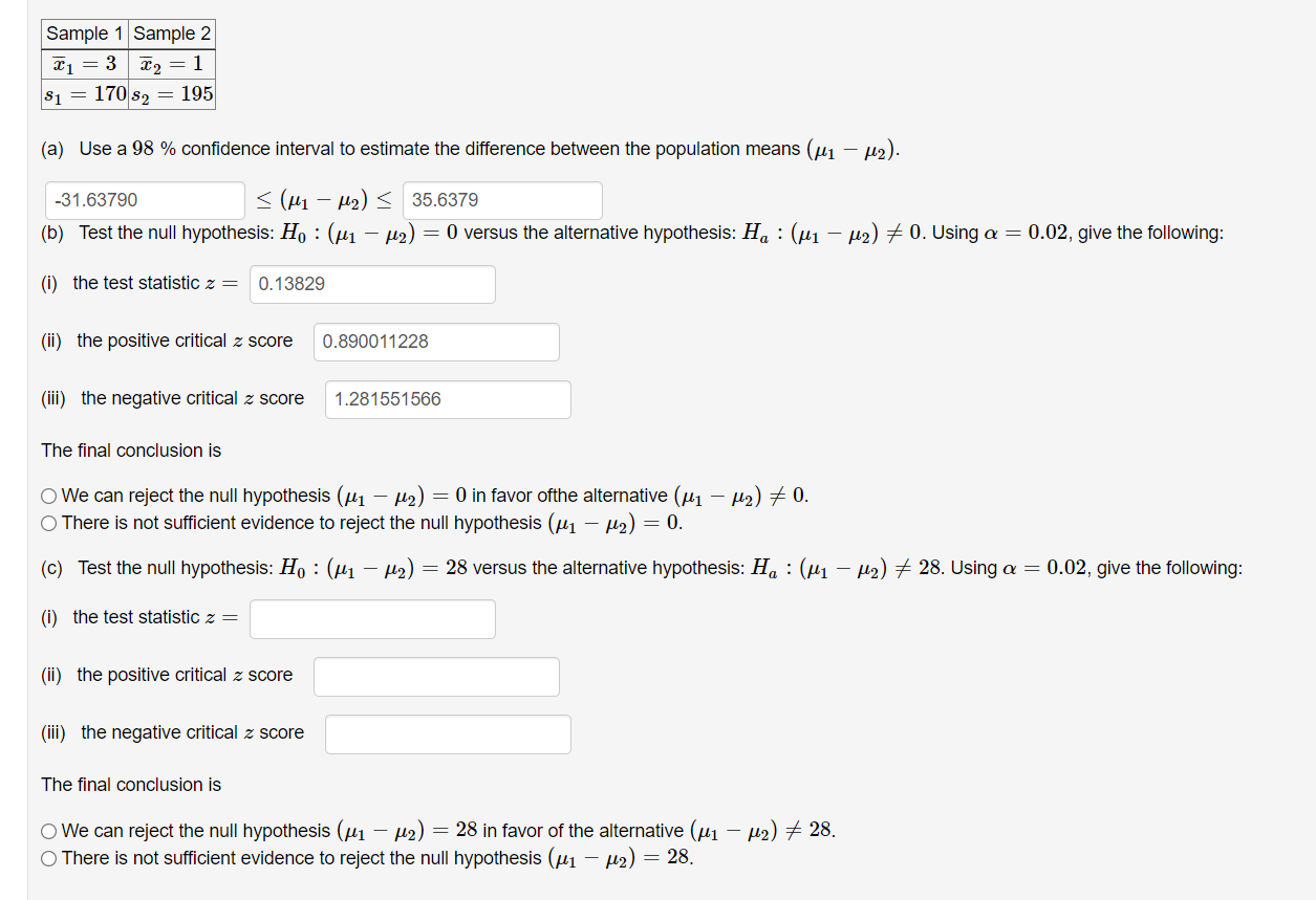 Solved Sample 1 Sample 2 21 = 3 22=1 $1 = 170 s2 = 195 (a) | Chegg.com