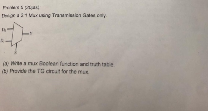 Solved Problem 5 (20pts): Design a 2:1 Mux using | Chegg.com