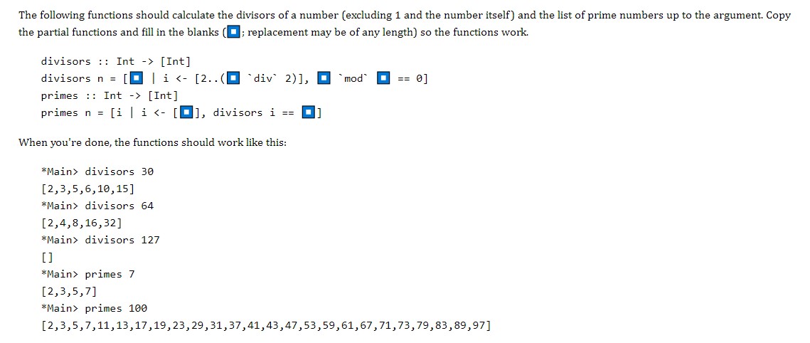 Solved The following functions should calculate the divisors | Chegg.com