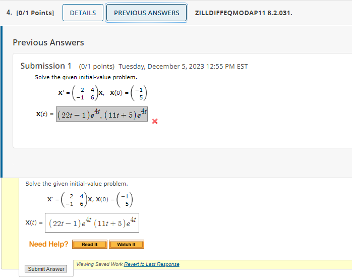 Solved Submission 1 (0/1 points) Tuesday, December 5, 2023 | Chegg.com