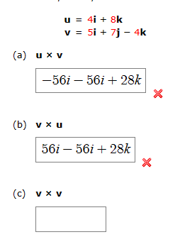 Solved Find u ⨯ v, v ⨯ u, and v ⨯ v. | Chegg.com