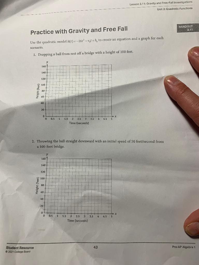 Solved Lesson 3.11: Gravity and Free-Fall Investigations | Chegg.com