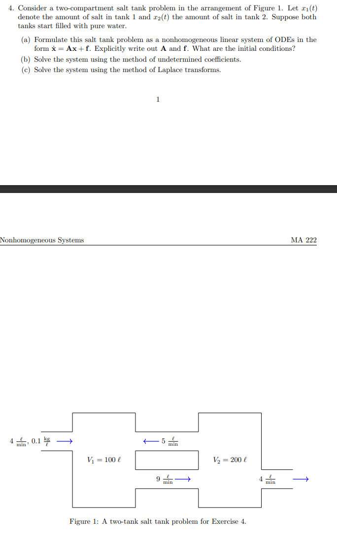 Solved Consider a two-compartment salt tank problem in the | Chegg.com