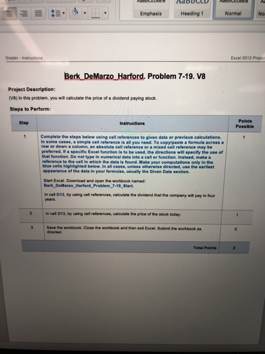 Solved EmphasisHeading1 Normal No Excel 2013 Projec Grader- | Chegg.com